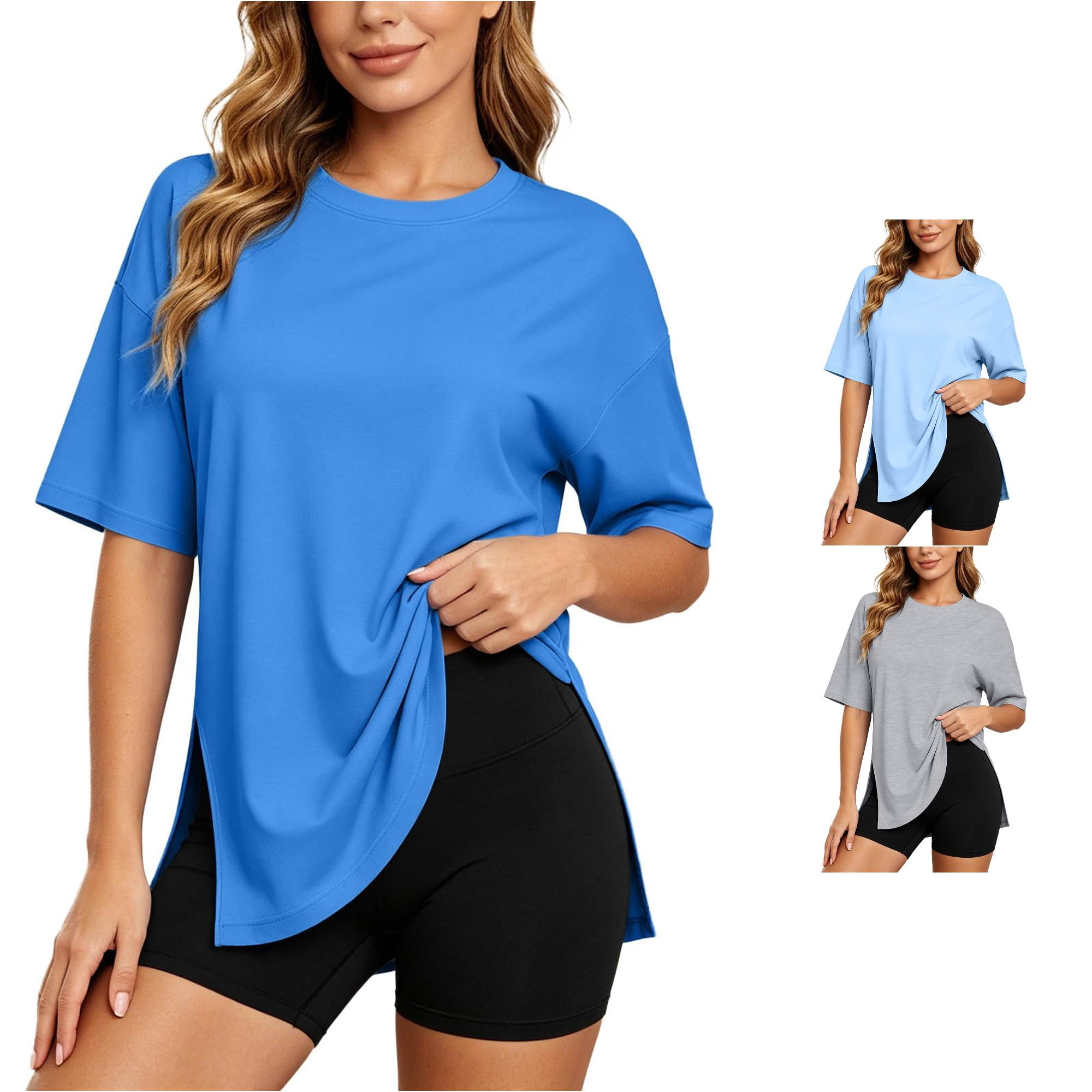 Bainana Women'S Solid Color Crew Neck Short Sleeve Tops Loose Casual ...