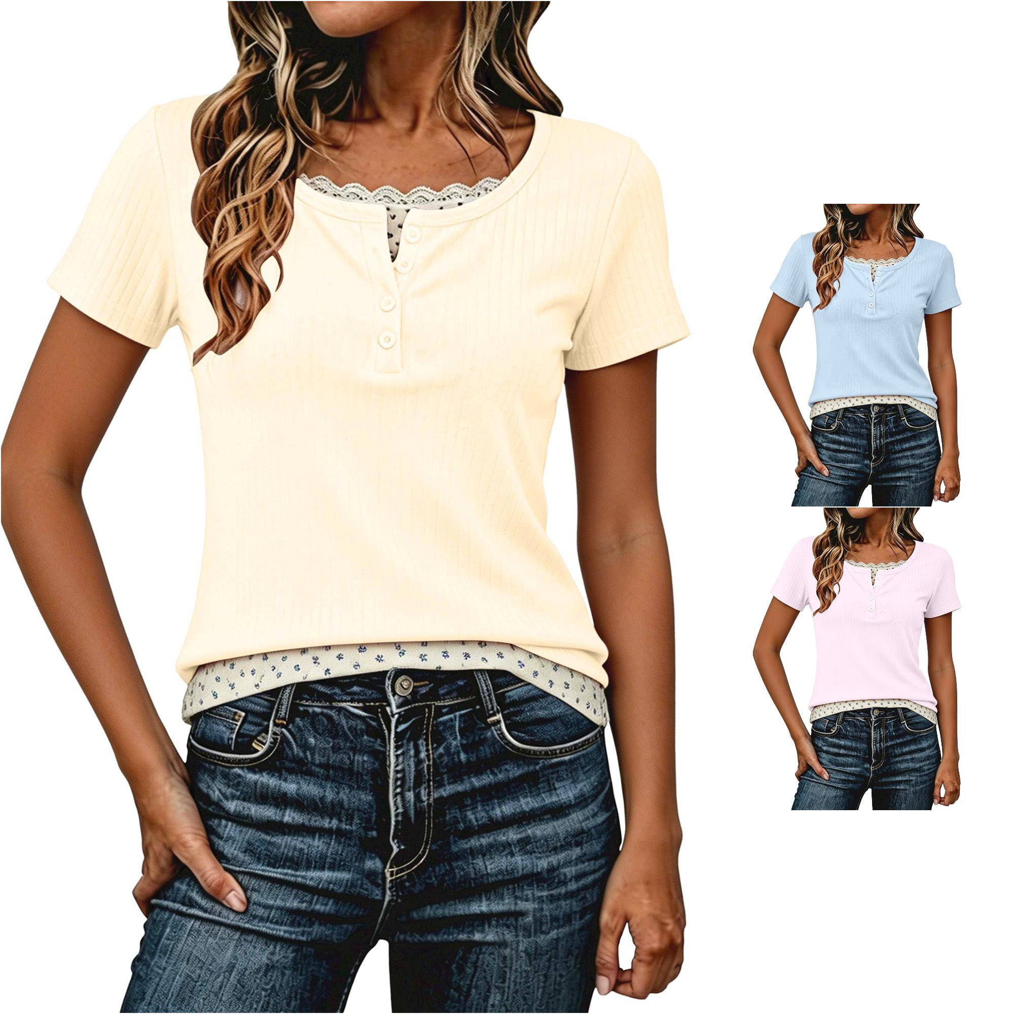 Bainana Women'S Summer Tops Floral Lace Design Double Layered Short ...