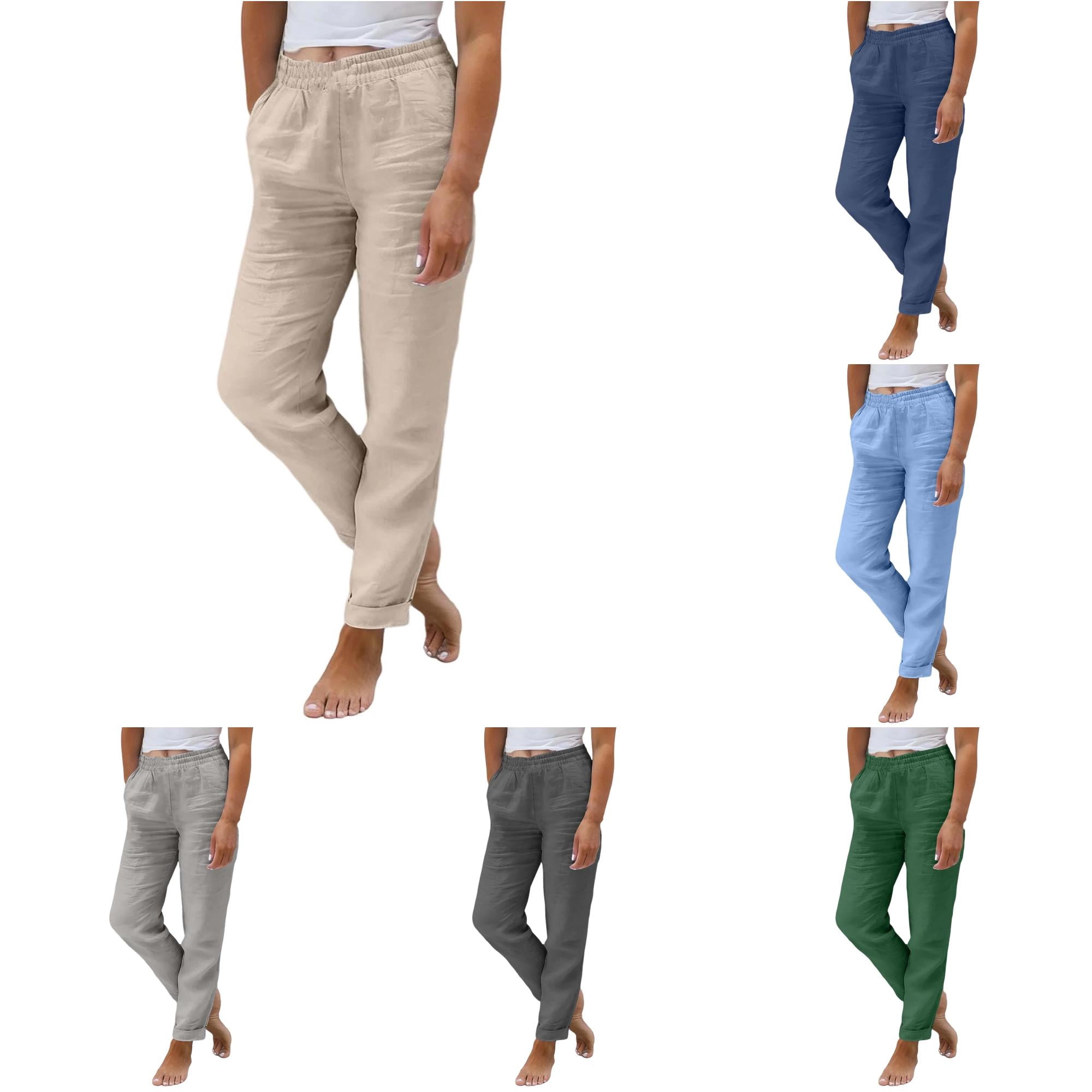 Bainana Womens Cargo Pants Solid Color Elastic Waist Straight Leg ...