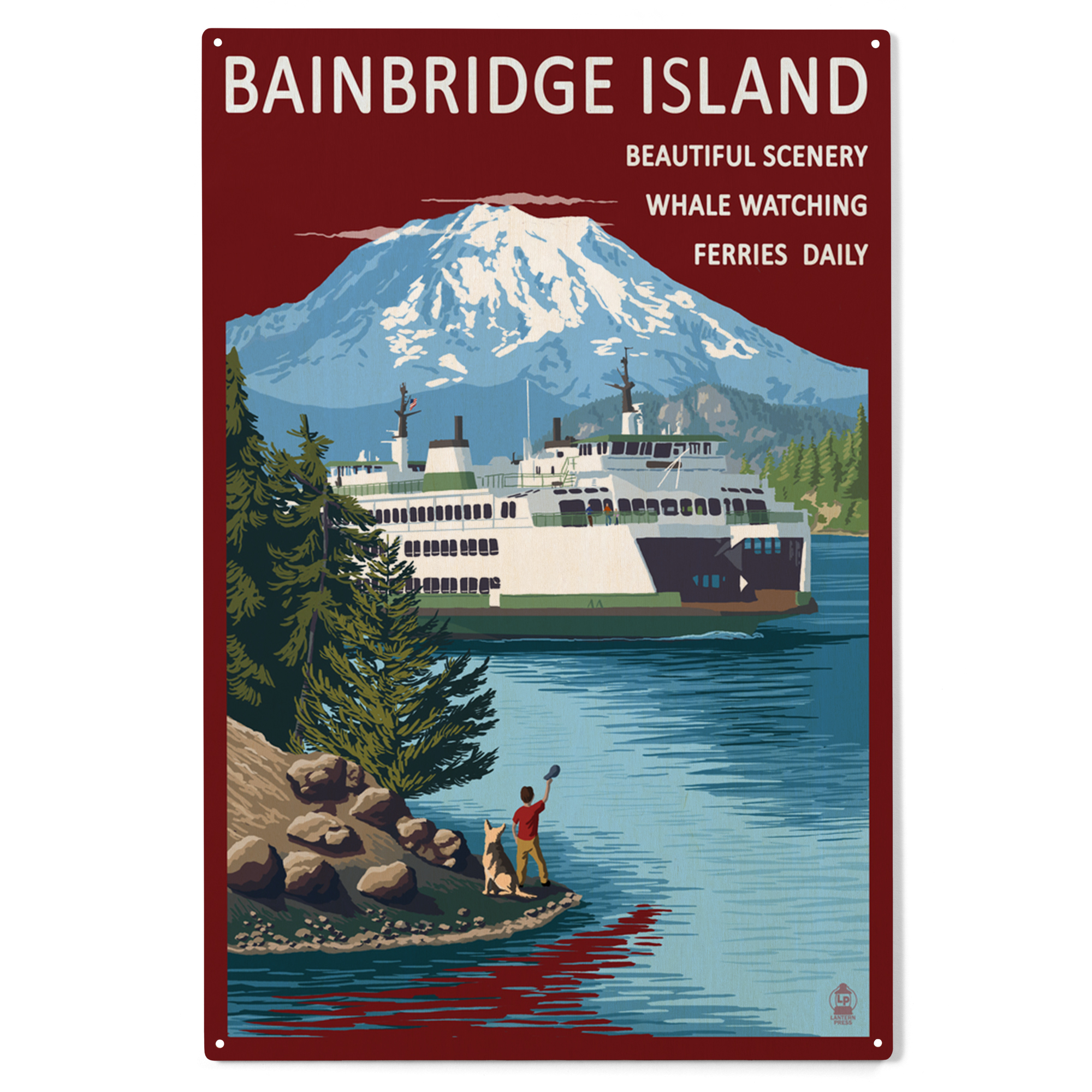 Bainbridge Island, Washington, Ferry and Island Birch Wood Wall Sign ...
