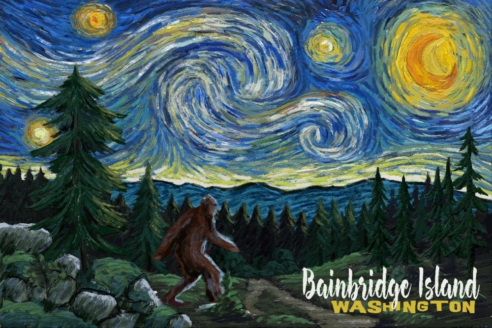Bainbridge Island, Washington, Van Gogh Starry Night, Bigfoot (16x24 ...