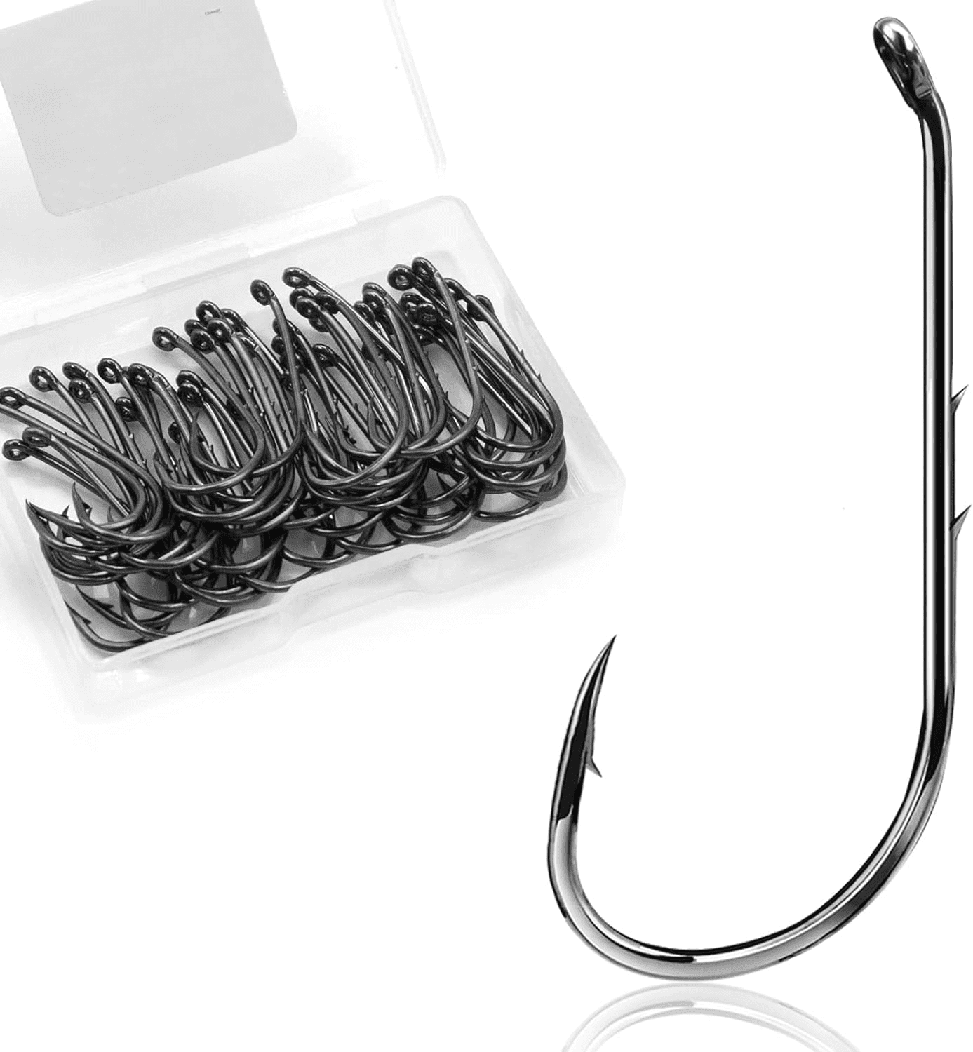 Bait Fishing Hooks 100 Pack with Barb Shank, Down Eye, Offset Hook for Live Bait, Trout, Bass ...