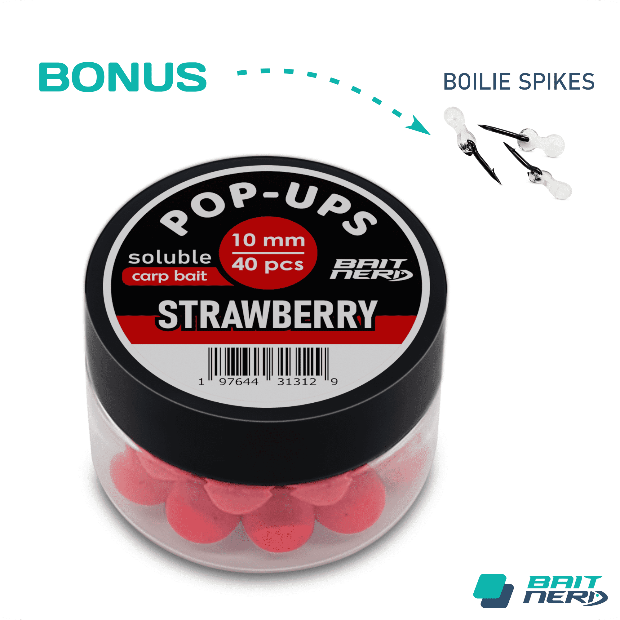 Bait Nerd Natural Strawberry Soluble Pop-up Boilies 10mm 40pcs for Carp ...