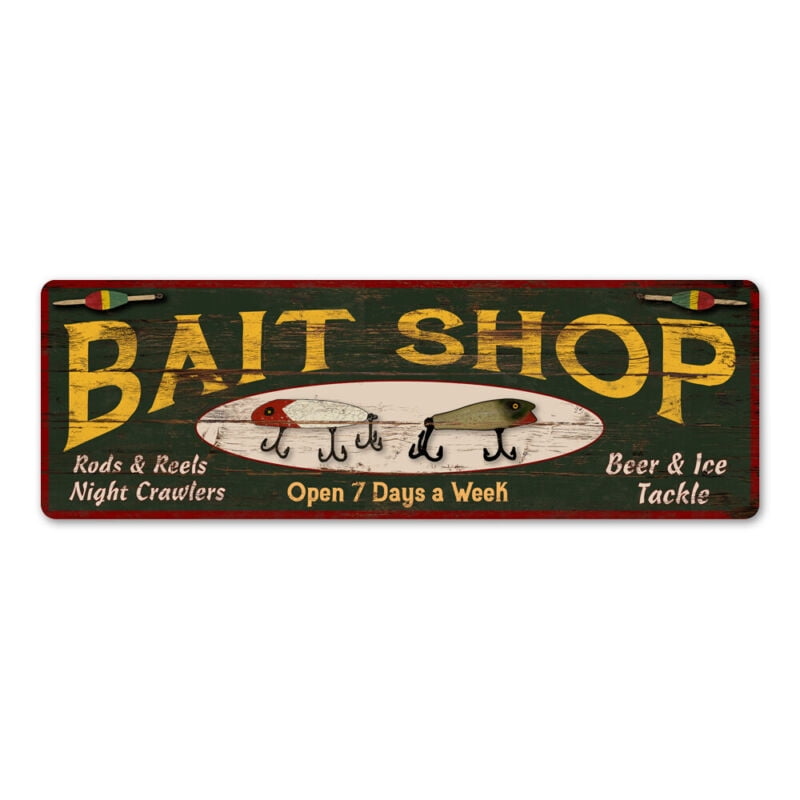 Bait Shop Sign Rustic Decor Vintage Fishing Sign Metal Sign Size: 4 x ...