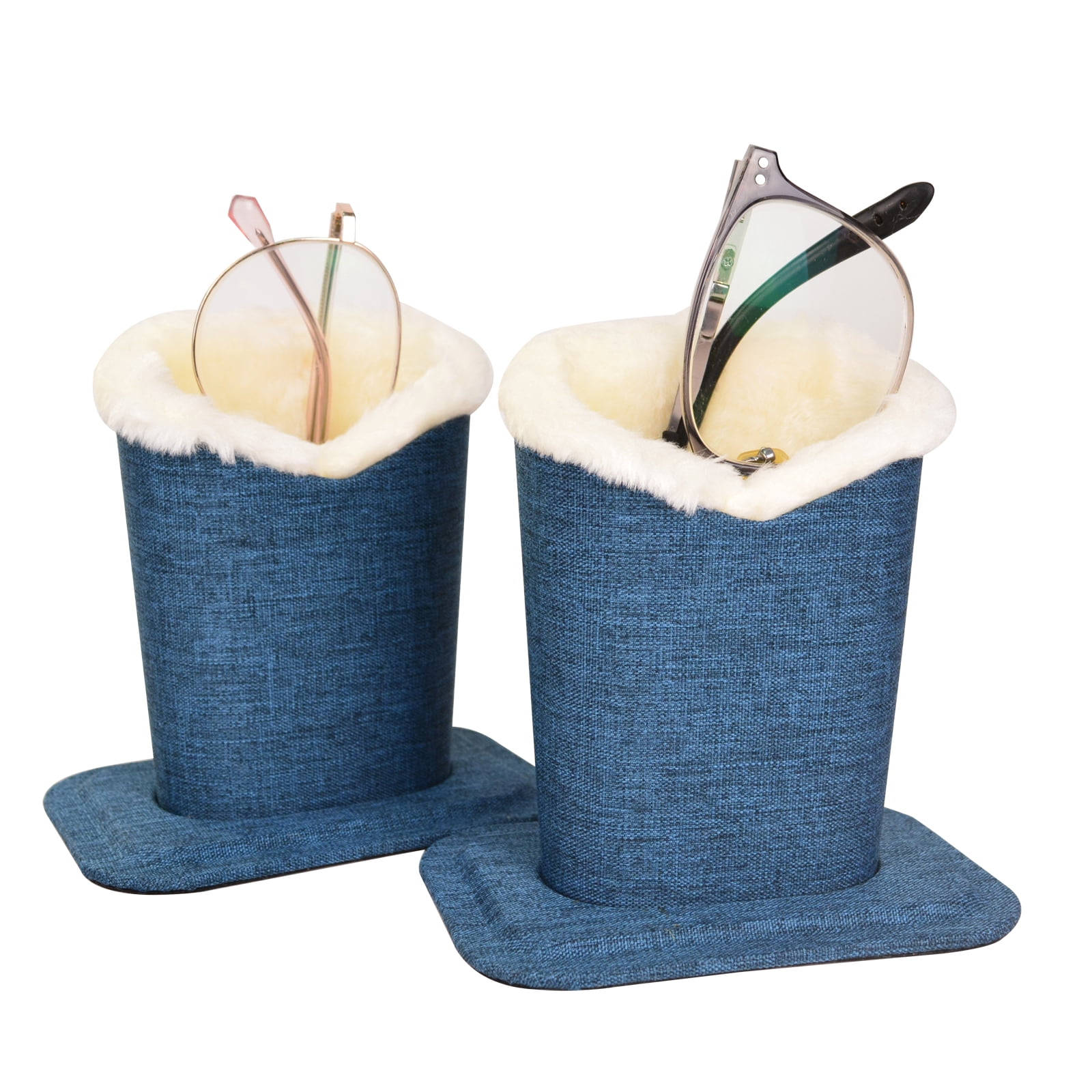 Baitaihem Pack Of 2 Plush Lined Eyeglasses Holder Stand Protective Glasses Casecanvasblue