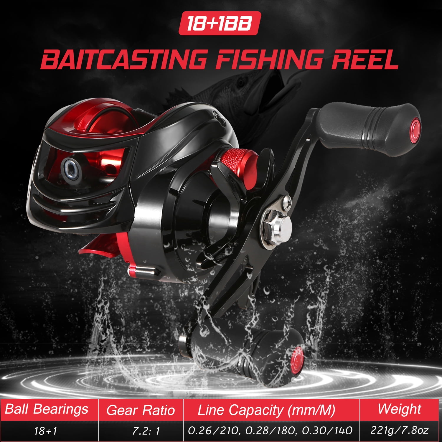Baitcasting Reel,1 Ratio Brake Reel Speed 7.2 1bb Ball Reel 18 1bb Ball ...