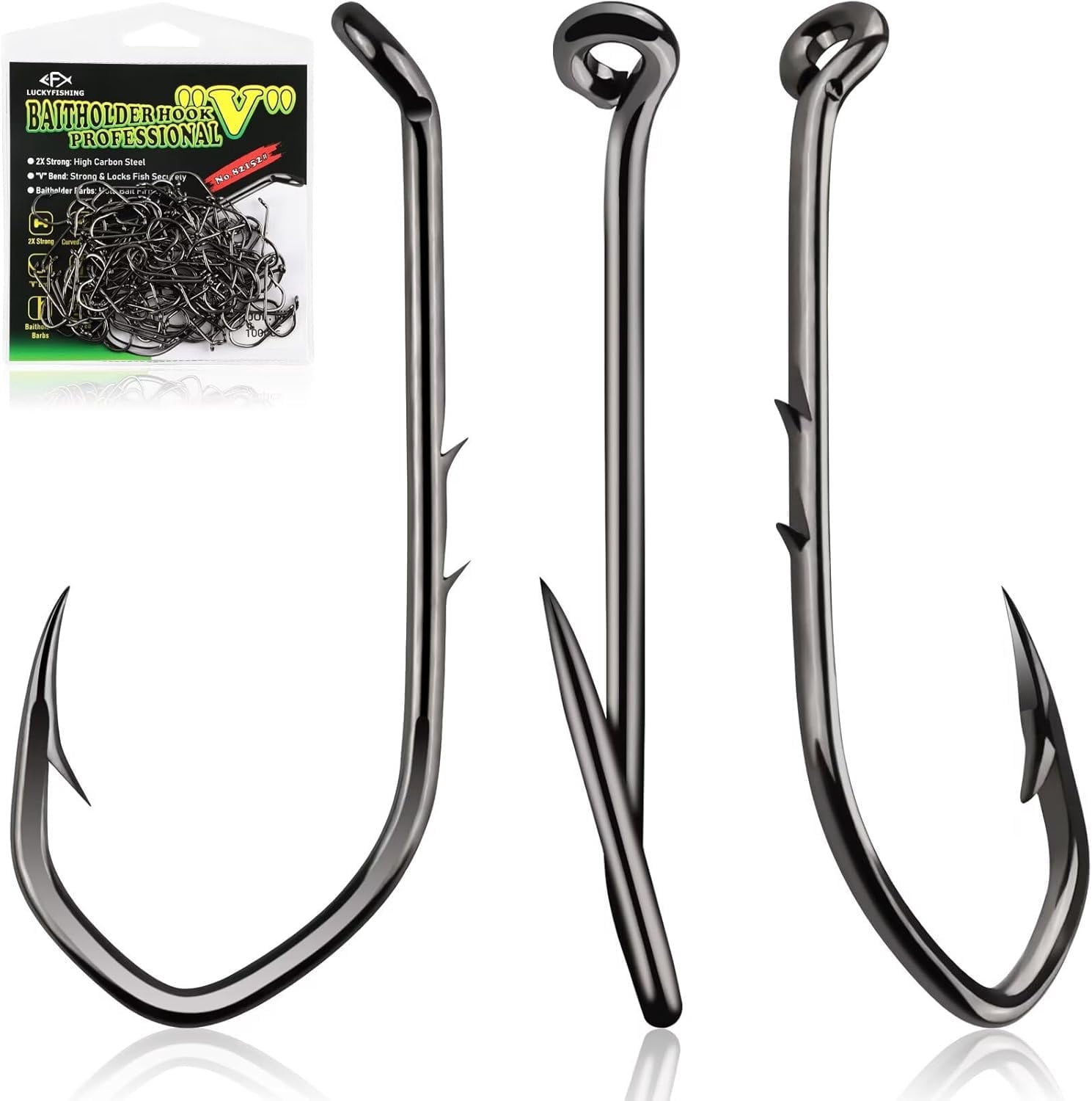 Baitholder Fishing Hooks Size #8 V-Bend Bait Holder Hooks for Bass ...