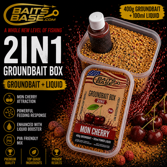 BaitsBase Mon Cherry Groundbait Box with Liquid Attractor, Cherry Carp ...