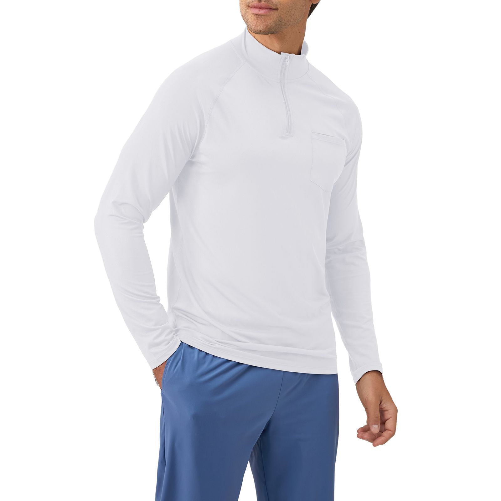 Baiways Men's Stand-up Collar Half Zip Reflective Fitness Long Sleeve ...