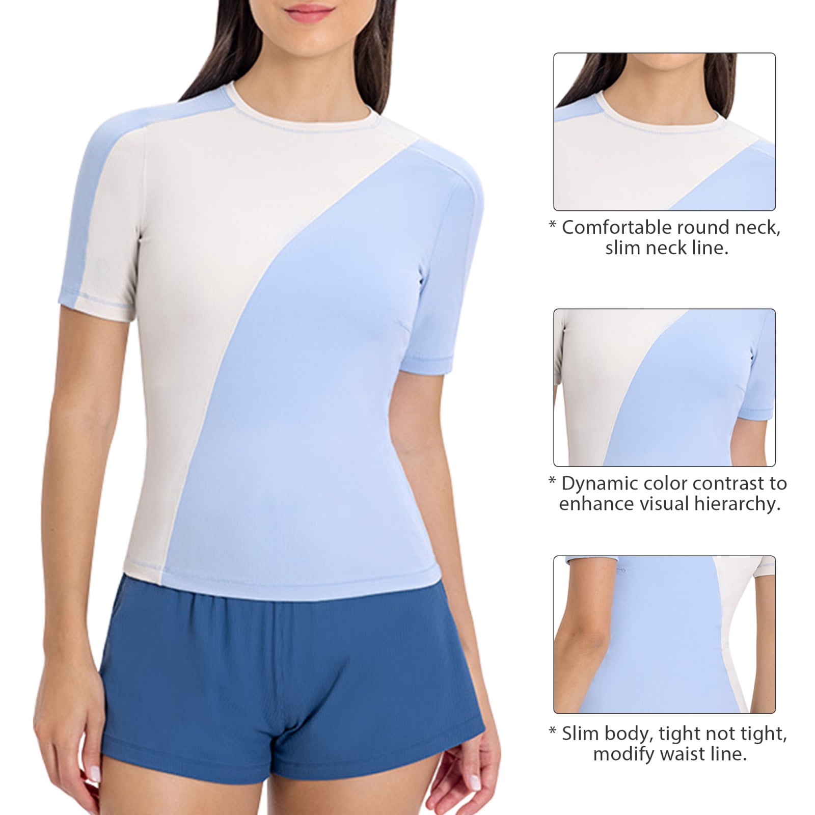 Baiways Women's Short Sleeve Workout Tops Seamless Ribbed Fashion Color ...