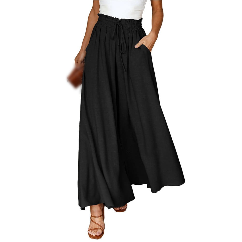 Baiways Womens Pleated Wide Leg Palazzo Maxi Pants with Drawstring or ...