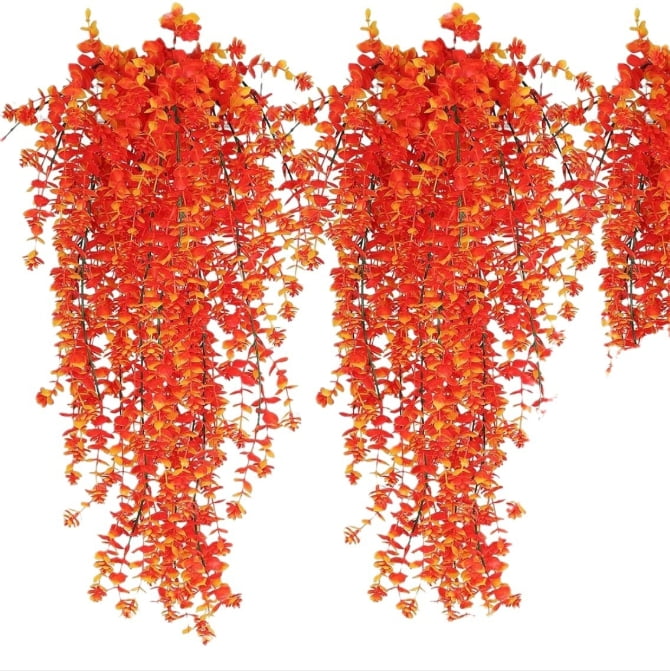 Baiwn 2Pcs Fall Artificial Flowers Outdoor Fall Hanging Plants Faux ...