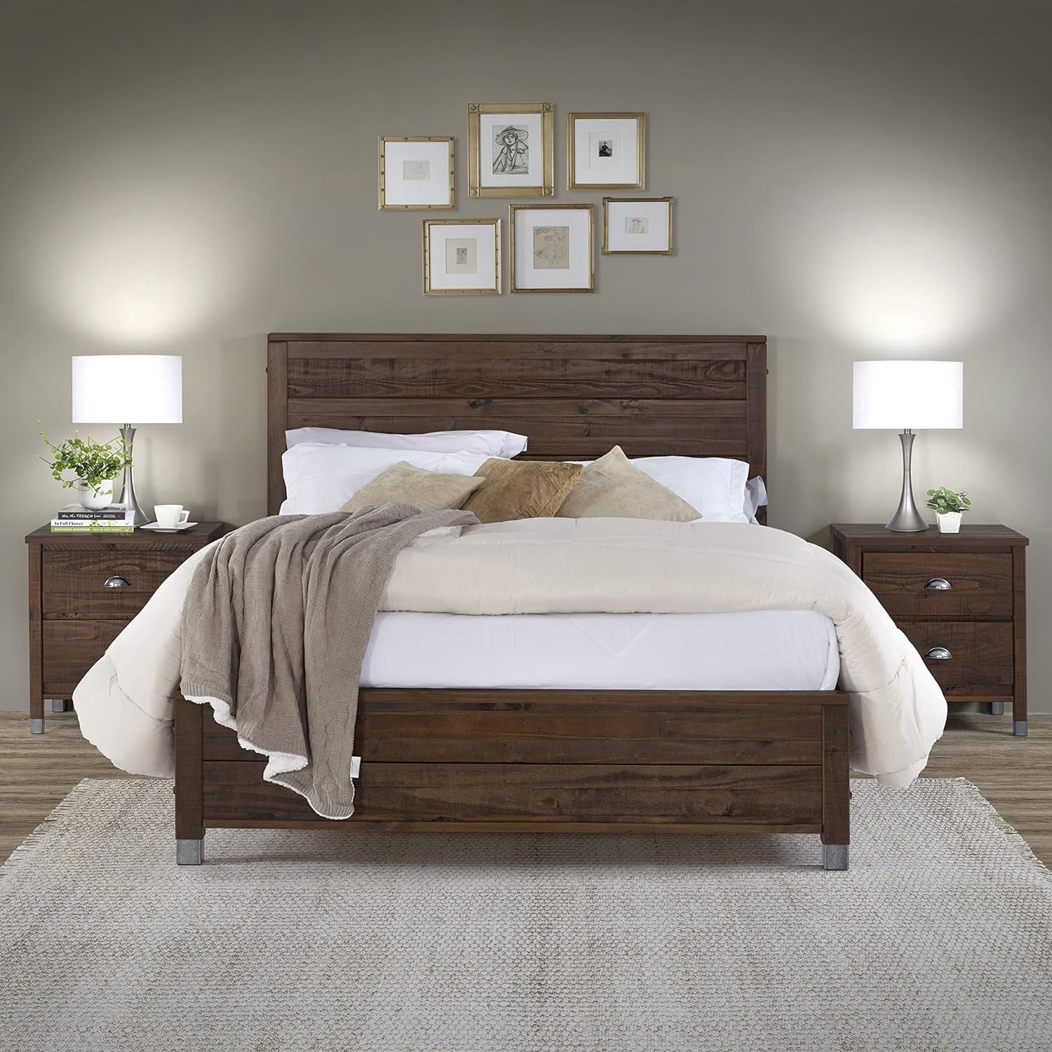 Baja Rustic Style Platform Bed with Solid Wood Construction (Walnut ...