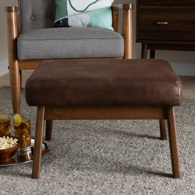 Bakari Mid-Century Modern Walnut Wood Dark Brown Distressed Faux ...