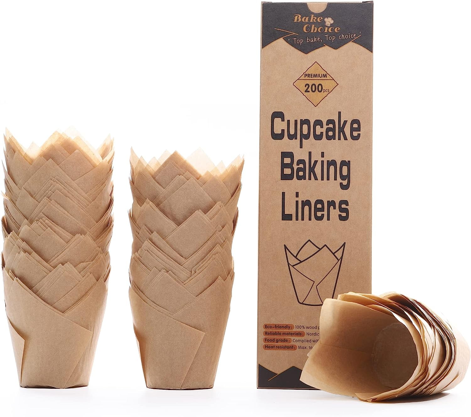 Bake Choice Tulip Cupcake Liners, 200pc, Standard Size, Non-Stick EU ...