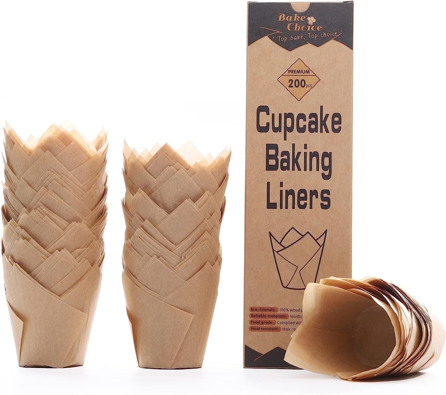 Bake Choice, Tulip Cupcake Liners, 200 Count, Natural Non-Stick ...
