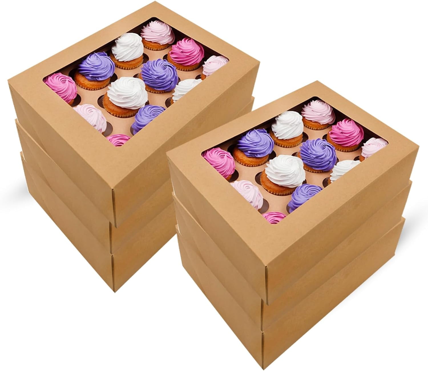 Bakeswirl Cupcake Boxes 12-Count Holder - 6 Pack Premium Popup Cake Box ...