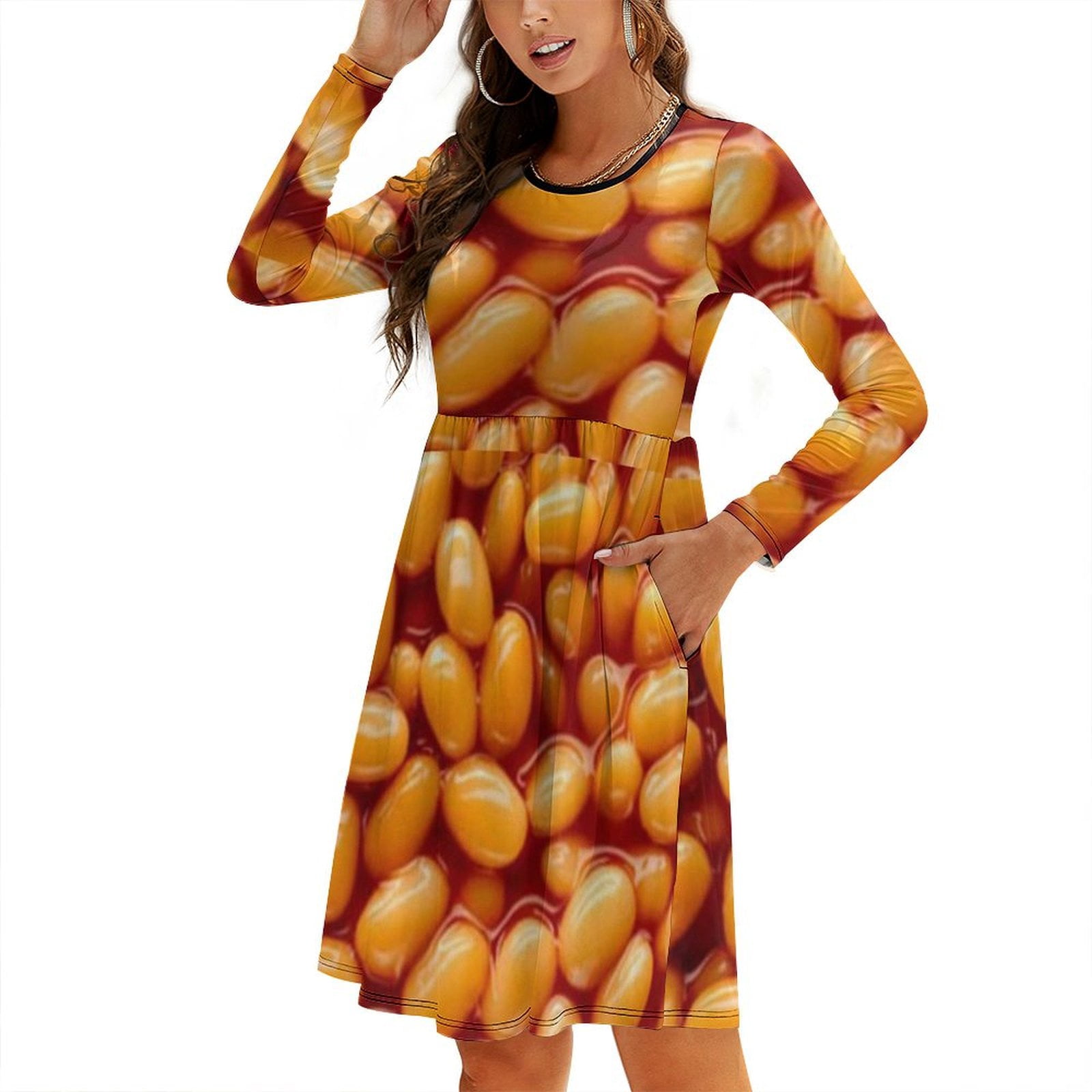 Baked Beans Fall Dresses for Women Long Sleeve Flowy Midi Casual ...