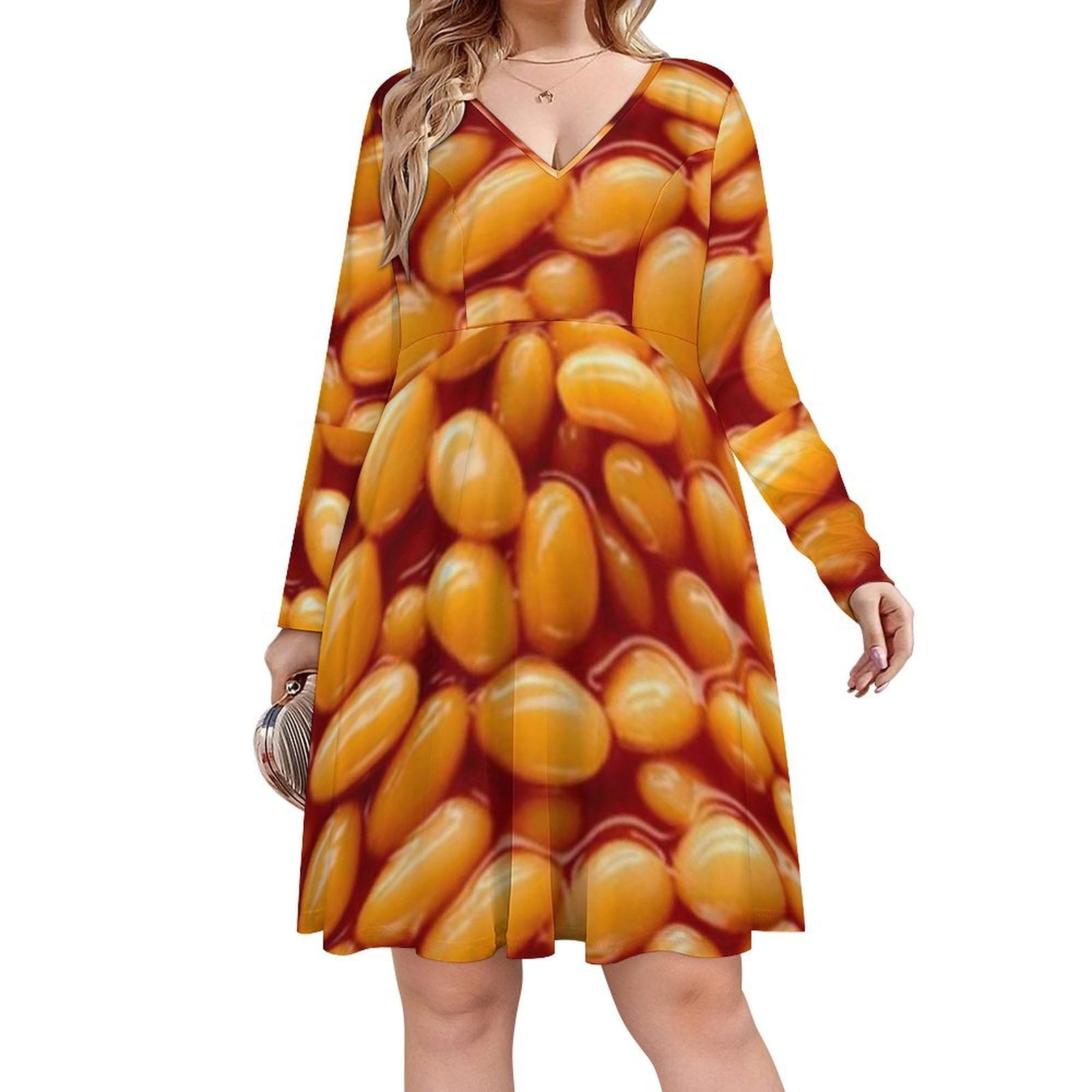 Baked Beans Long Sleeve Dresses For Women Vintage Elegant Party Dress ...
