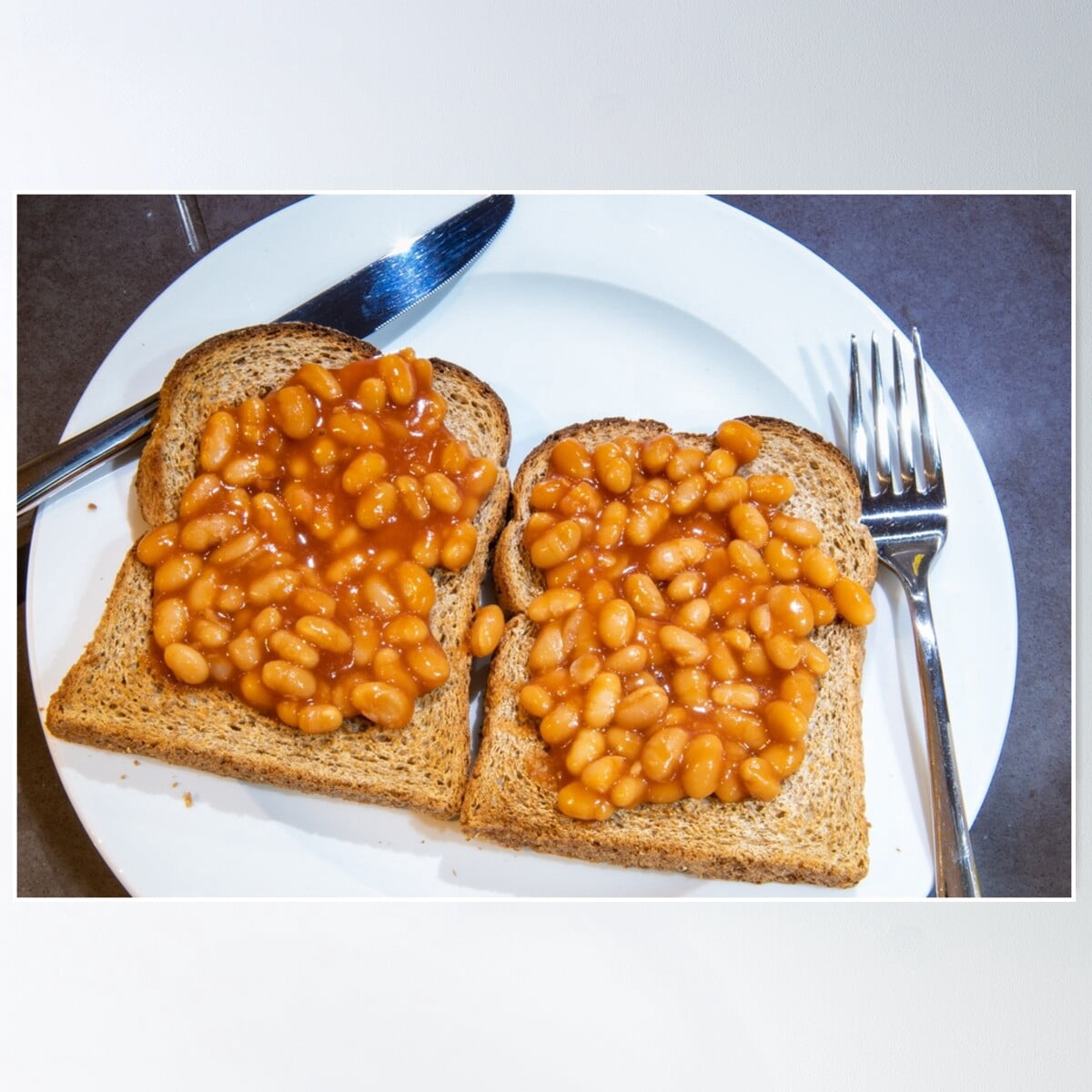 Baked Beans On Toast On White Plate Poster Wall Art, Modern Wall Decor ...