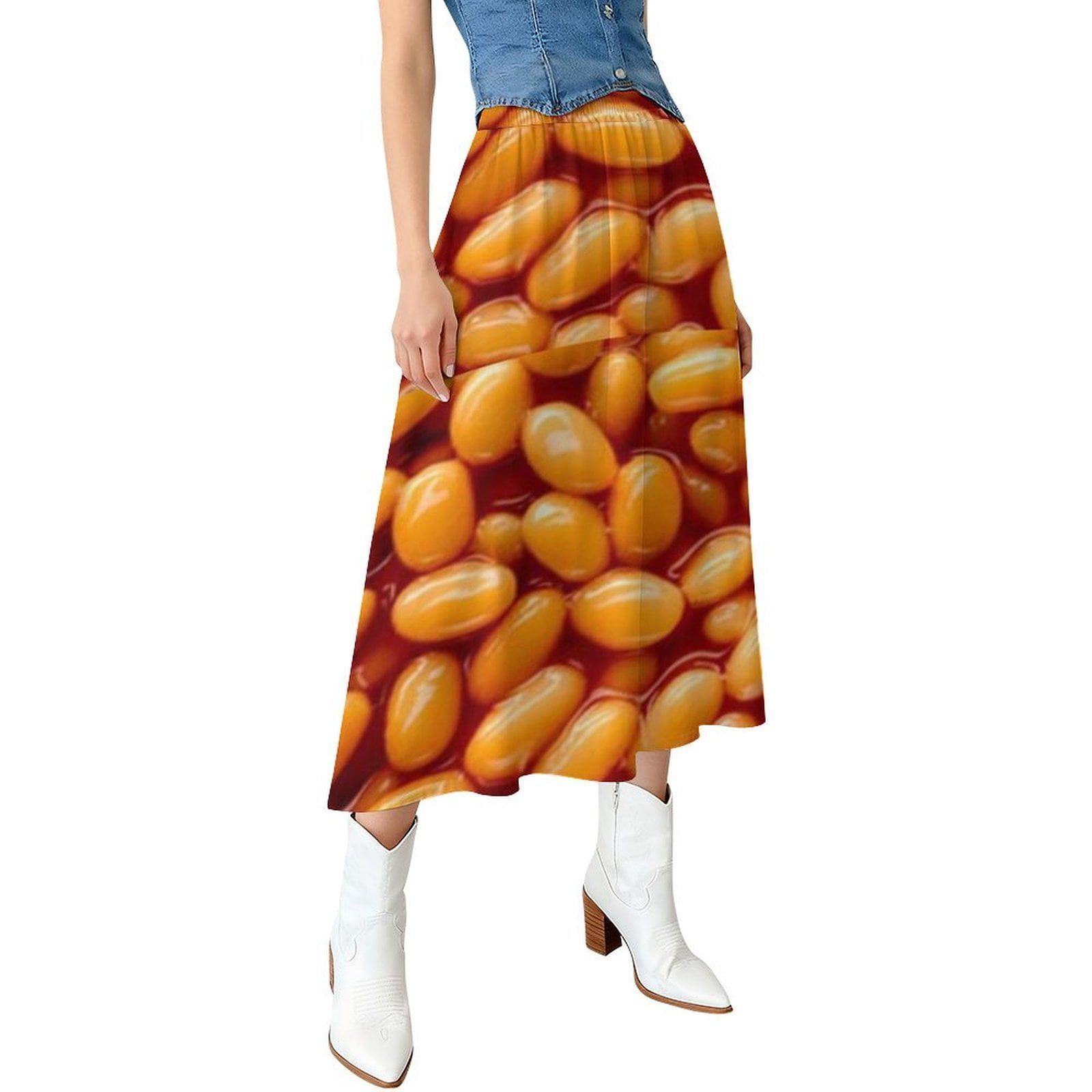 Baked Beans Women High Waist Midi Skirt Elegant Midi Skirt High Waist A ...