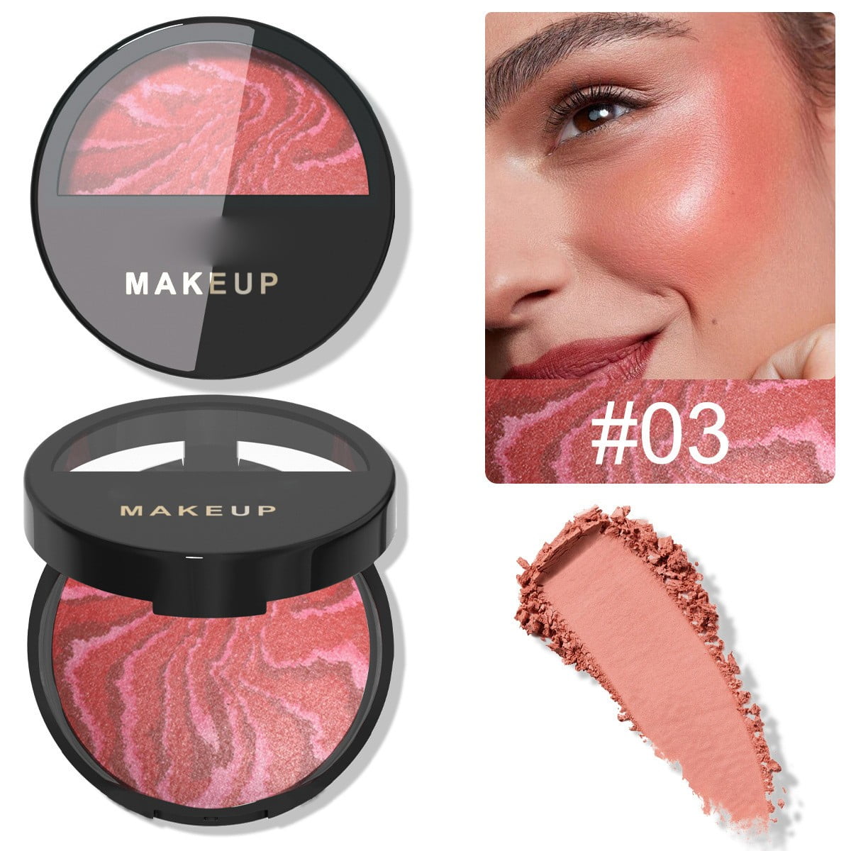 Baked Blush, Marbleized Blush for Cheeks, Shimmery Satin Finish Powder ...