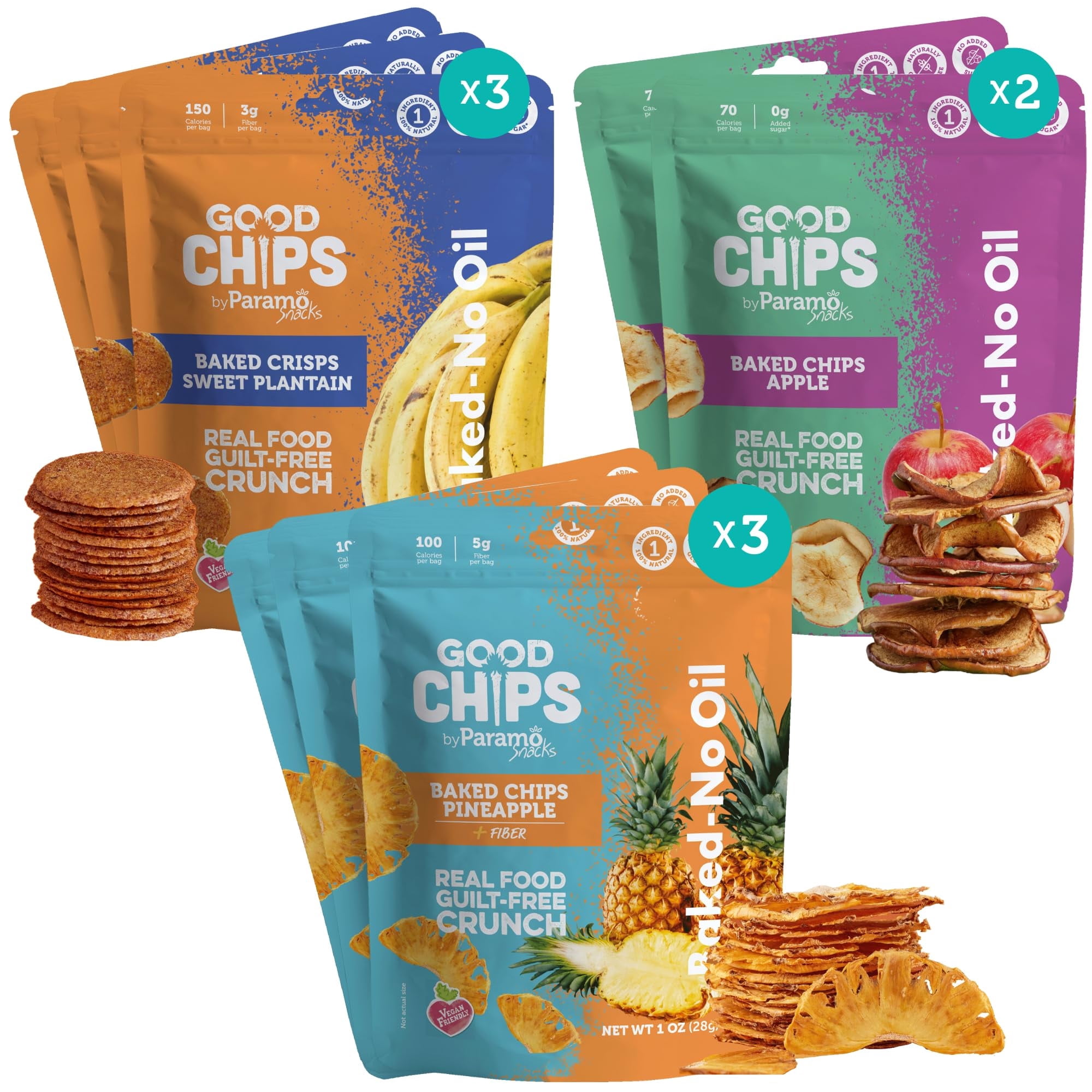 GOOD CHIPS Baked Fruit Chips Variety Pack, Apple Pineapple Plantain, 8 ...