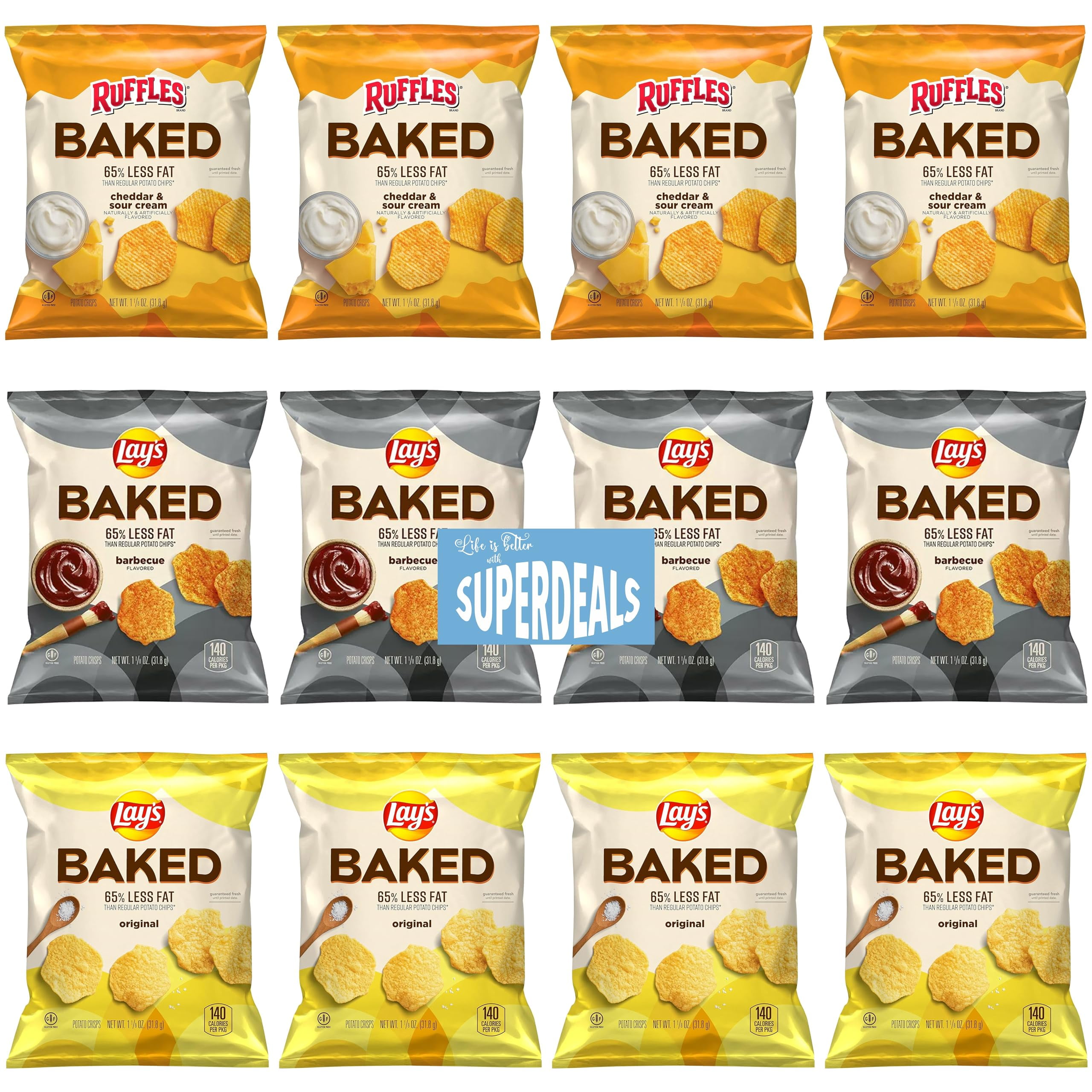 Baked Variety Pack 4 Ruffles Cheddar & Sour Cream Crisps, 4 Lay's ...