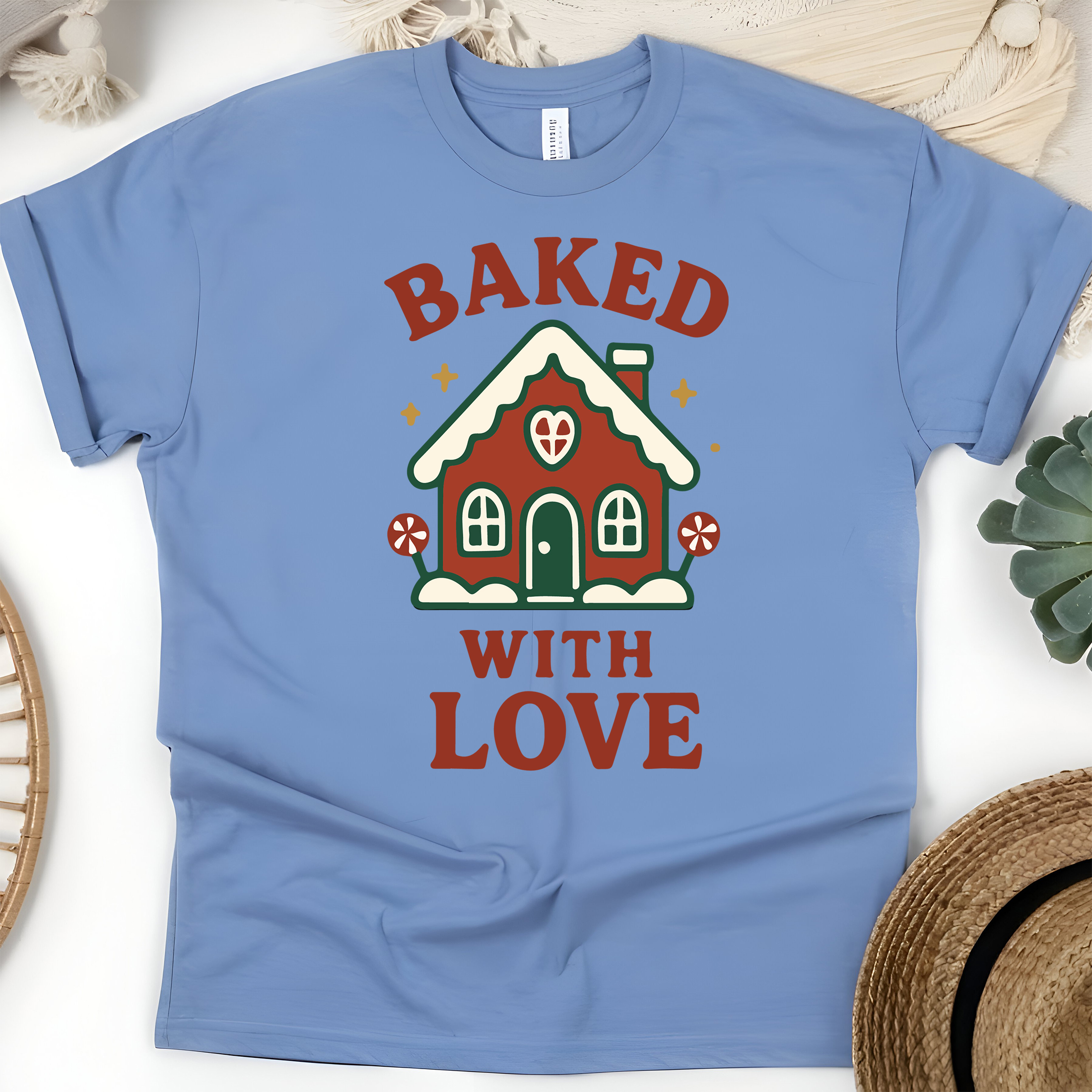 Baked With Love Shirt | Gingerbread House Graphic Tee | Unisex Casual T ...