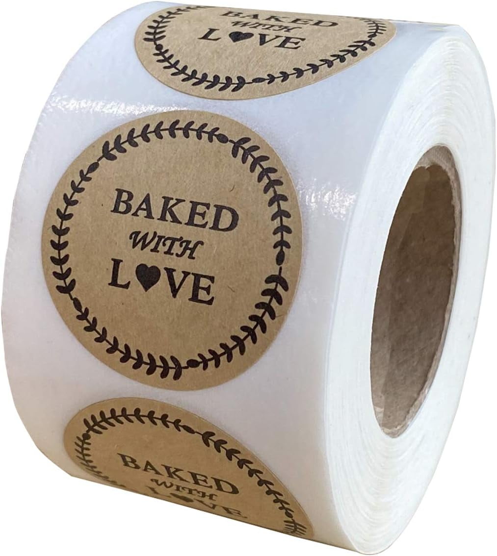 Baked with Love Stickers,1.5inch Kraft Paper Homemade with Love Baking ...