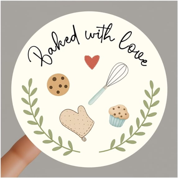 Baked with Love Stickers – Round Baking Labels – Homemade Kitchen ...