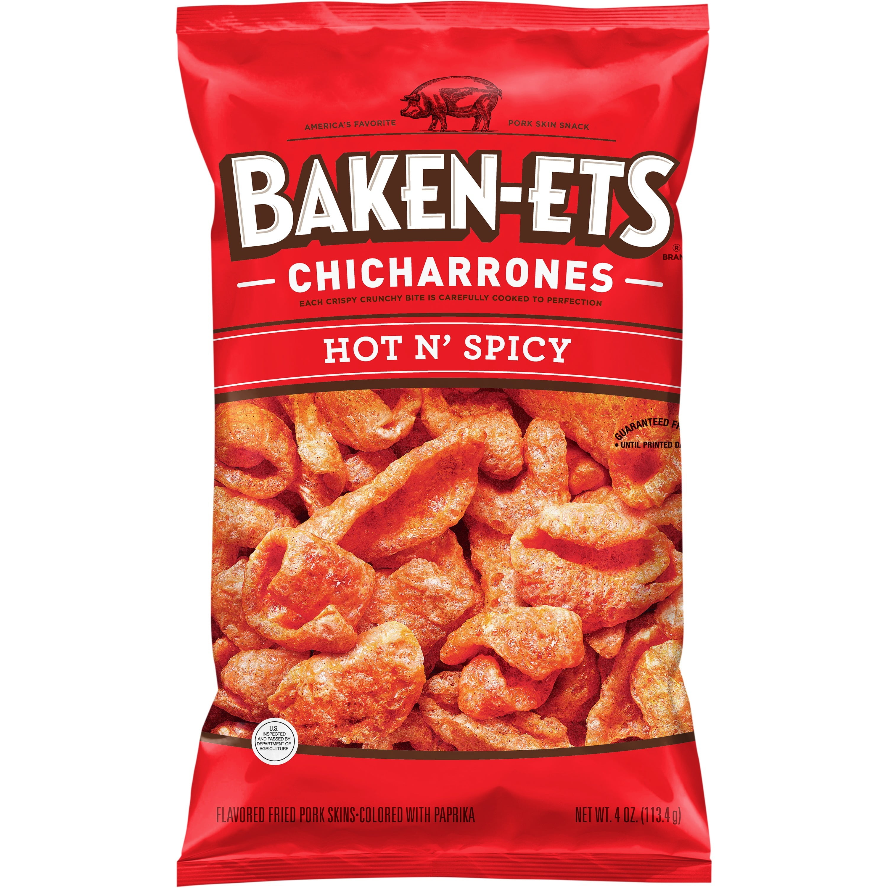 Baken-Ets Chicharrones Fried Pork Skins, , Hot 'N Spicy, 4 oz Bag ...