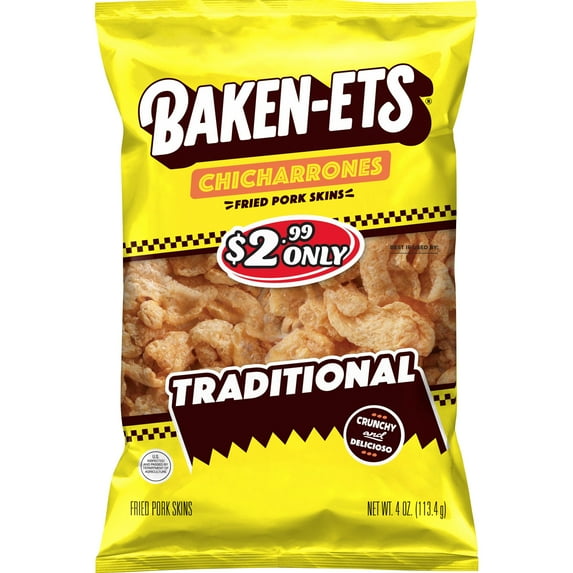Baken-Ets Traditional Flavor Pork Rinds, Meaty Fried Skins, 4 oz Bag ...