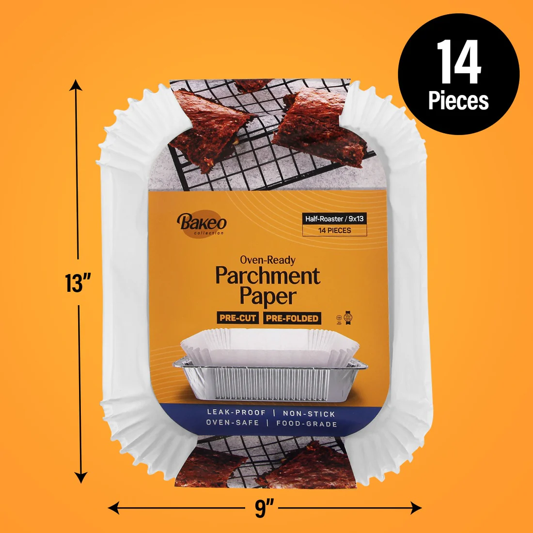 Bakeo Oven-Ready Parchment Paper, Pre-Cut Baking Liners, 13" X 9", Half ...