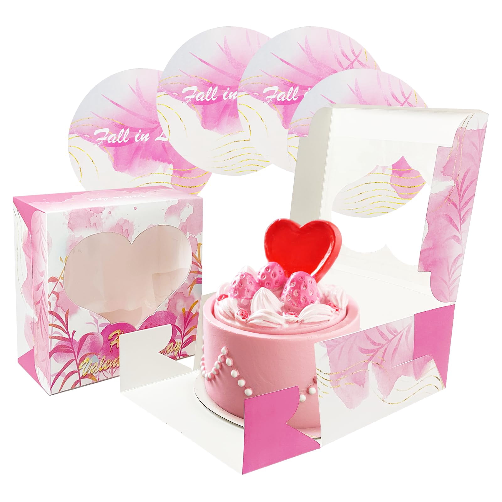 Bakepacker Valentine's Day 36pcs 10x10x5 Inches Pink Cake Boxes with ...