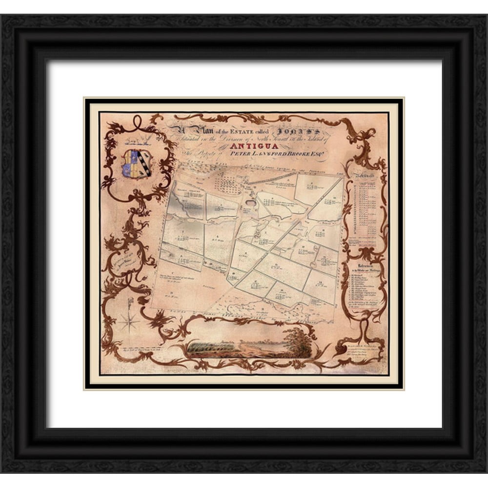 Baker 13x12 Black Ornate Wood Framed with Double Matting Museum Art ...