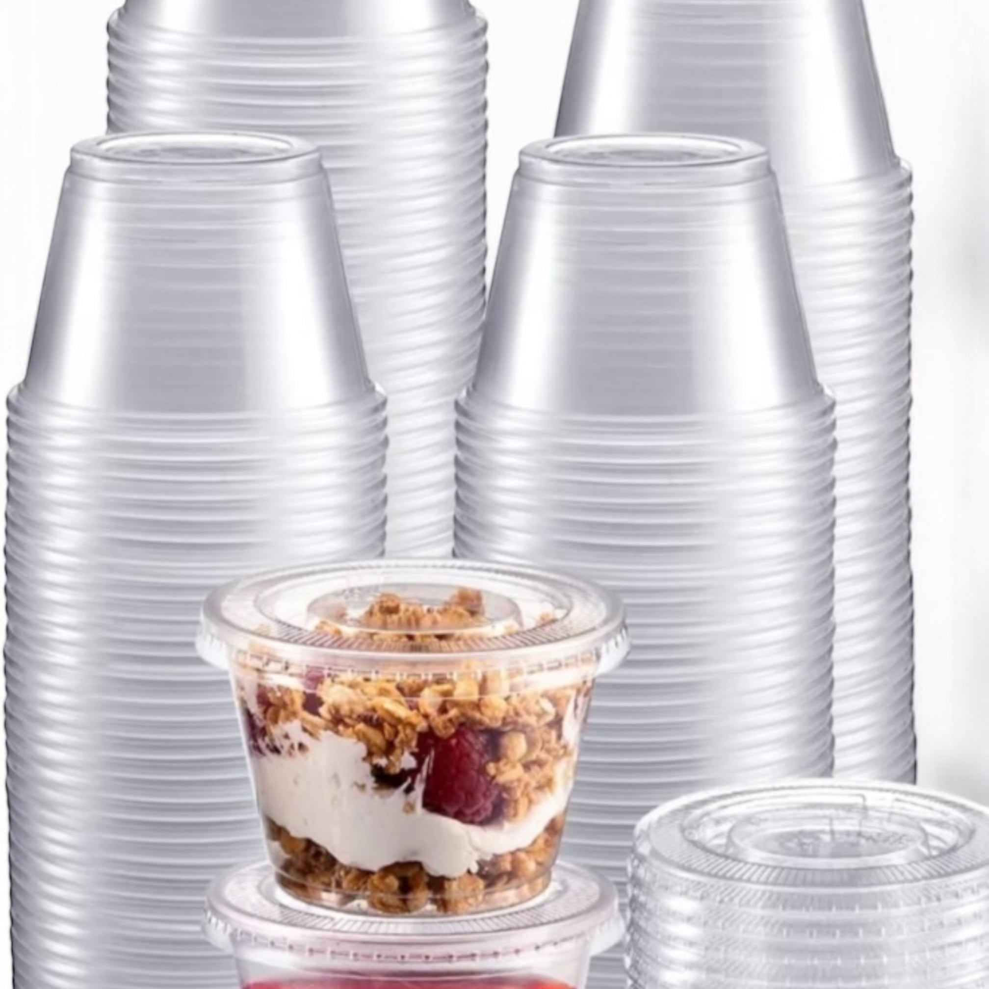 200 Plastic Portion Cups with Lids 4 oz. - Disposable Soufflé Cups, Jello Shot Cups With Lids ...