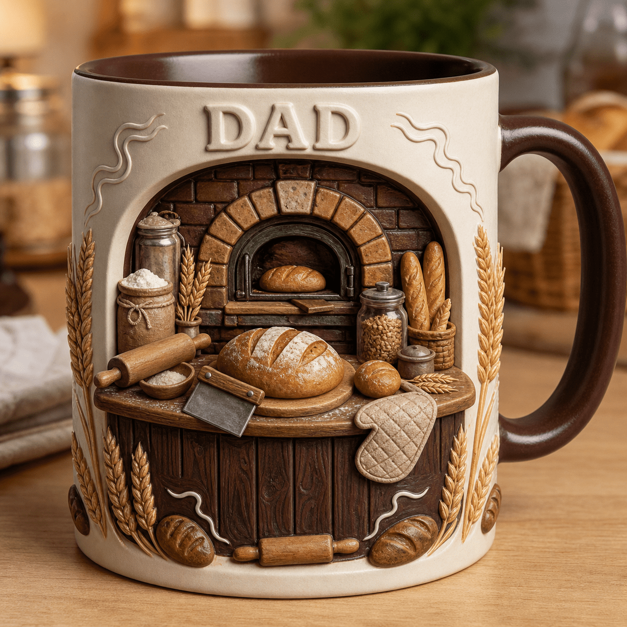 Baker Dad Mug Accent Mug with Bread Rolling Pin Oven Mitt Design Father ...
