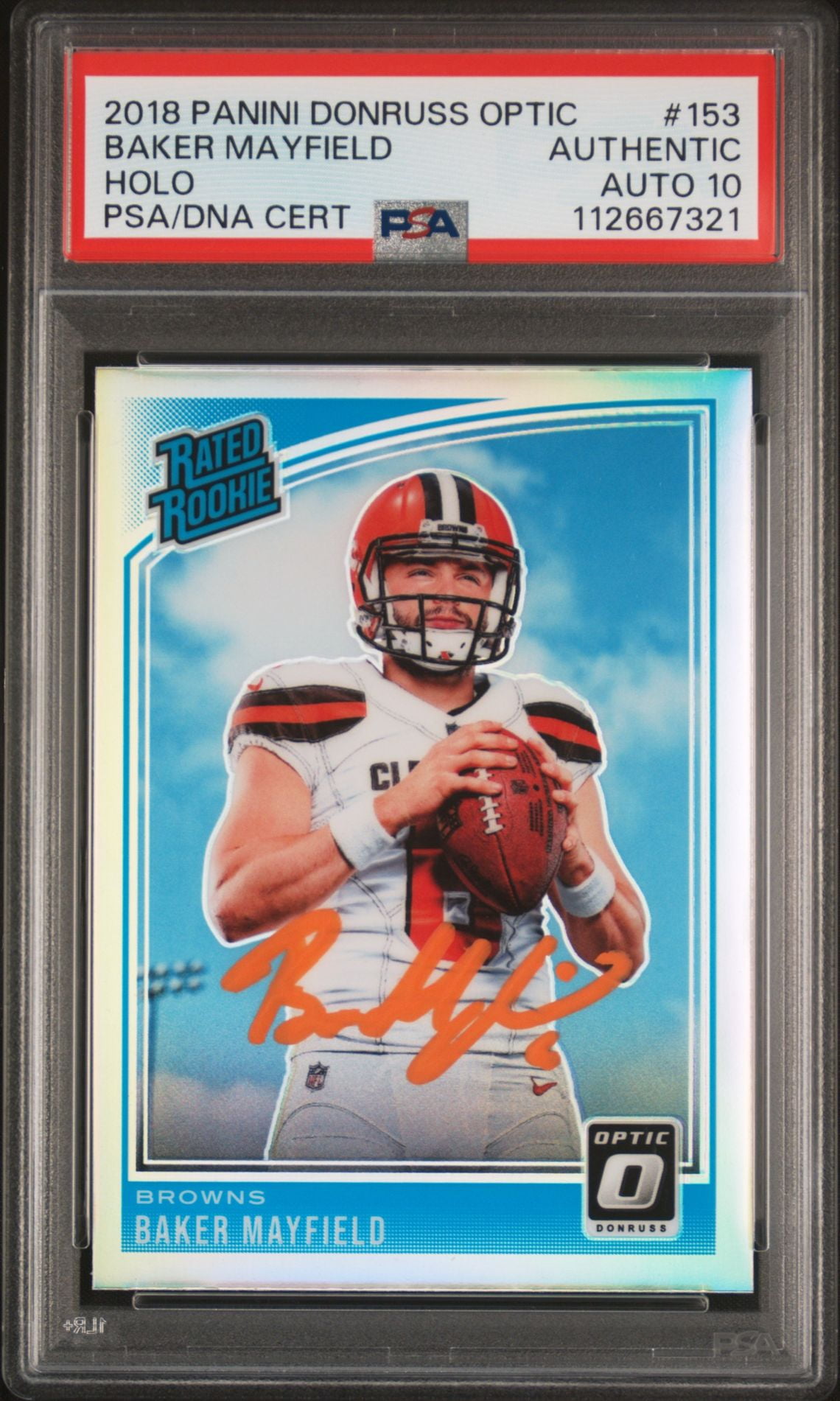 Baker Mayfield 2018 Panini Donruss Optic Holo Rookie Card #153 Auto PSA ...