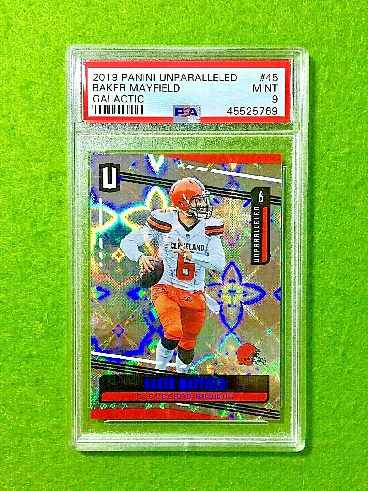 Baker Mayfield GALACTIC PRIZM SSP CARD GRADED PSA 9 BROWNS SP 2019 MAKE ...