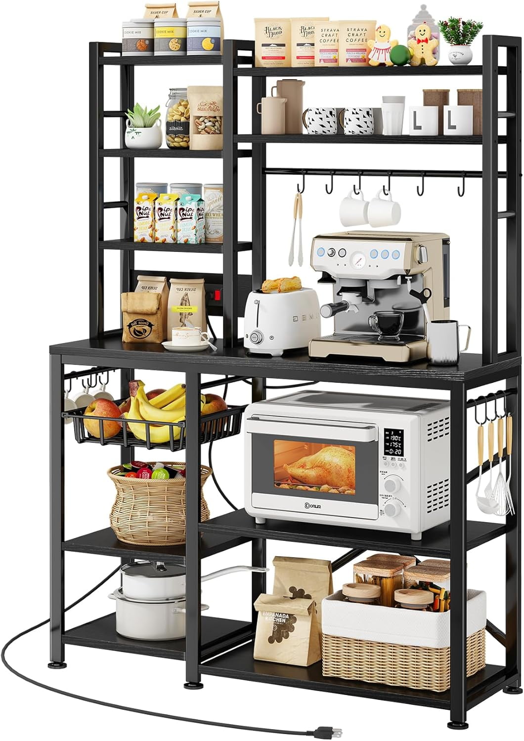 Baker Rack with Power Outlet - Microwave Stand with Storage Large ...