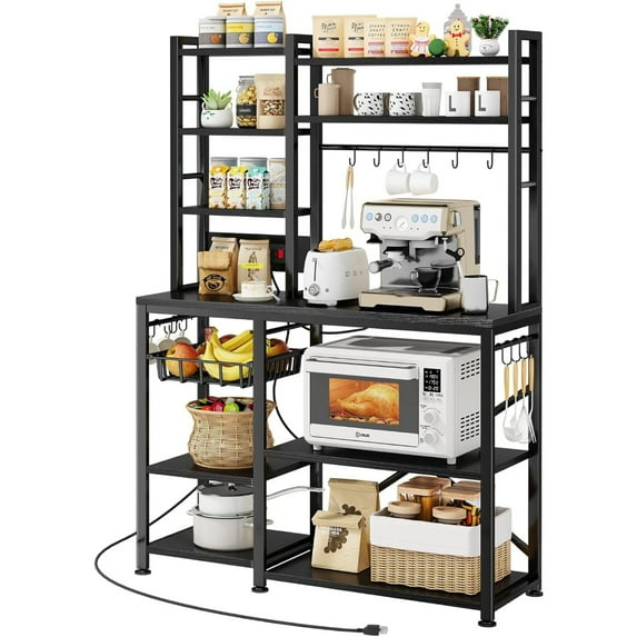 Baker Rack with Power Outlet - Microwave Stand with Storage, Large ...