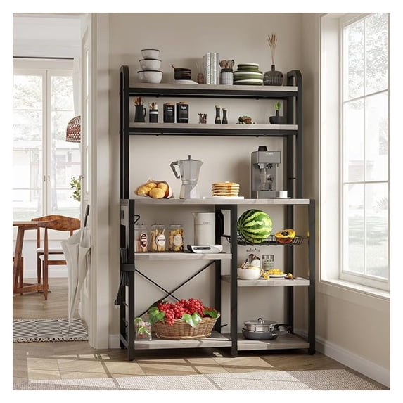 Baker Rack with Power Outlet, Kitchen Microwave Stand with Storage ...