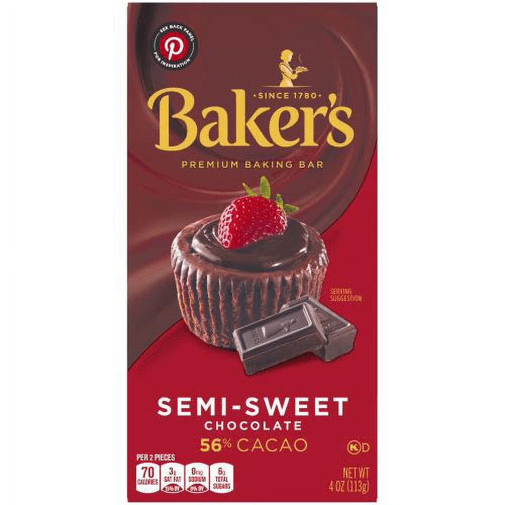Baker's Baking Chocolate Bar 56% Cacao Semi-Sweet, 4 Oz - Walmart.com