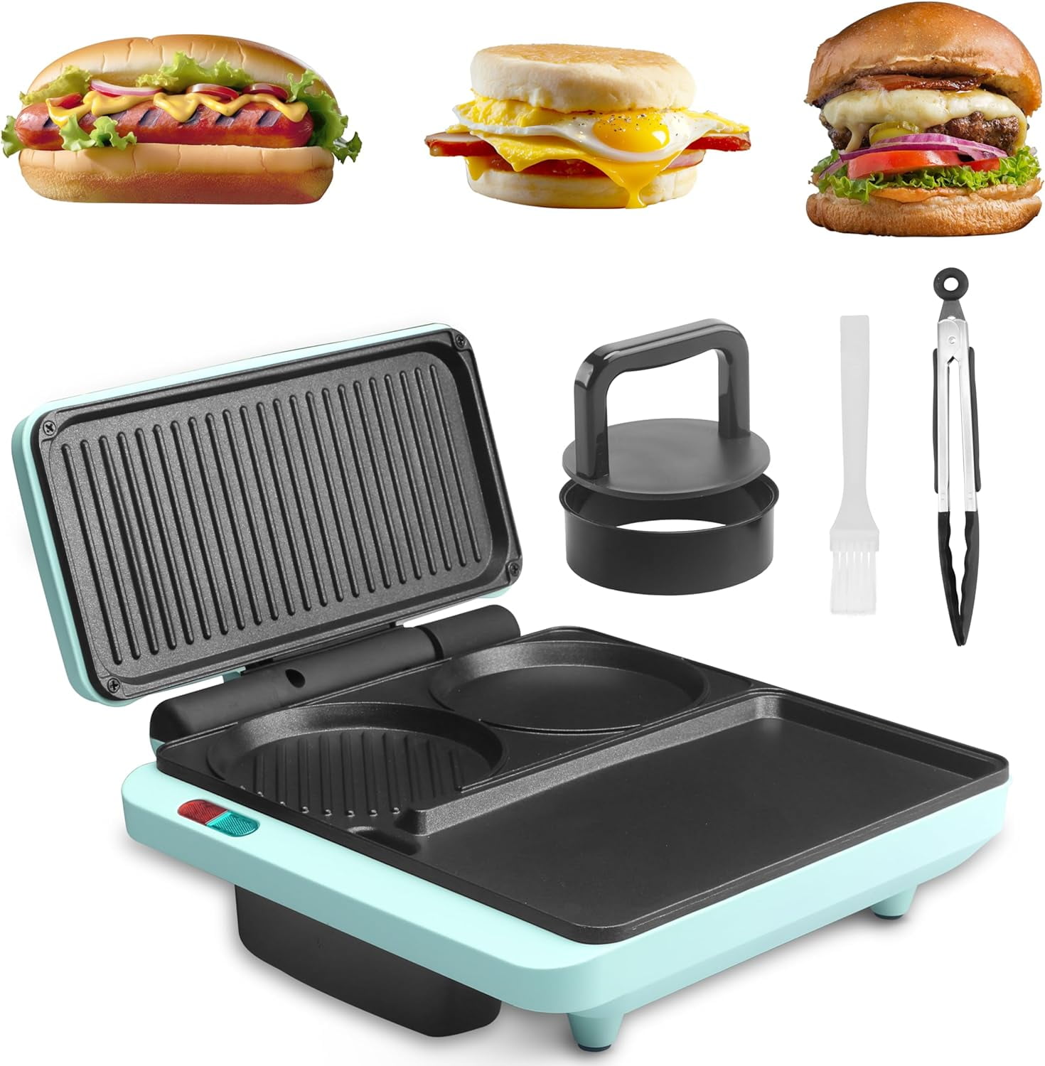 Baker's Friend Breakfast Sandwich Maker, Nonstick Electric Griddle & Grill Combo, 3 in 1 ...