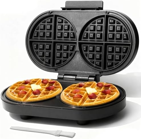 Baker’s Friend Double Belgian Waffle Maker Thick, 2 X 6” Round Waffle ...