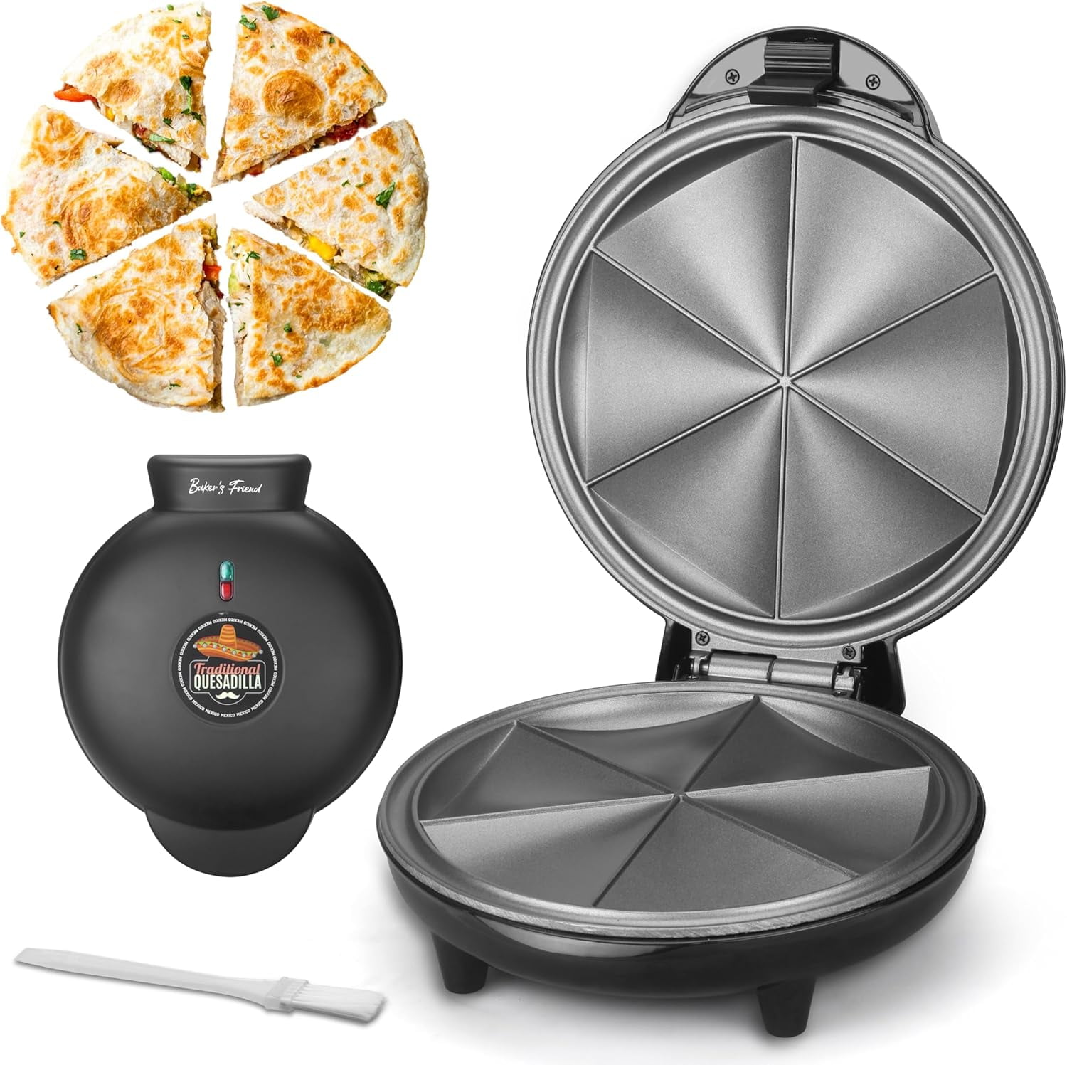 Baker's Friend Electric Quesadilla Maker with Extra Stuffing Design, 9.5 Inch with Easy Slice 6 ...
