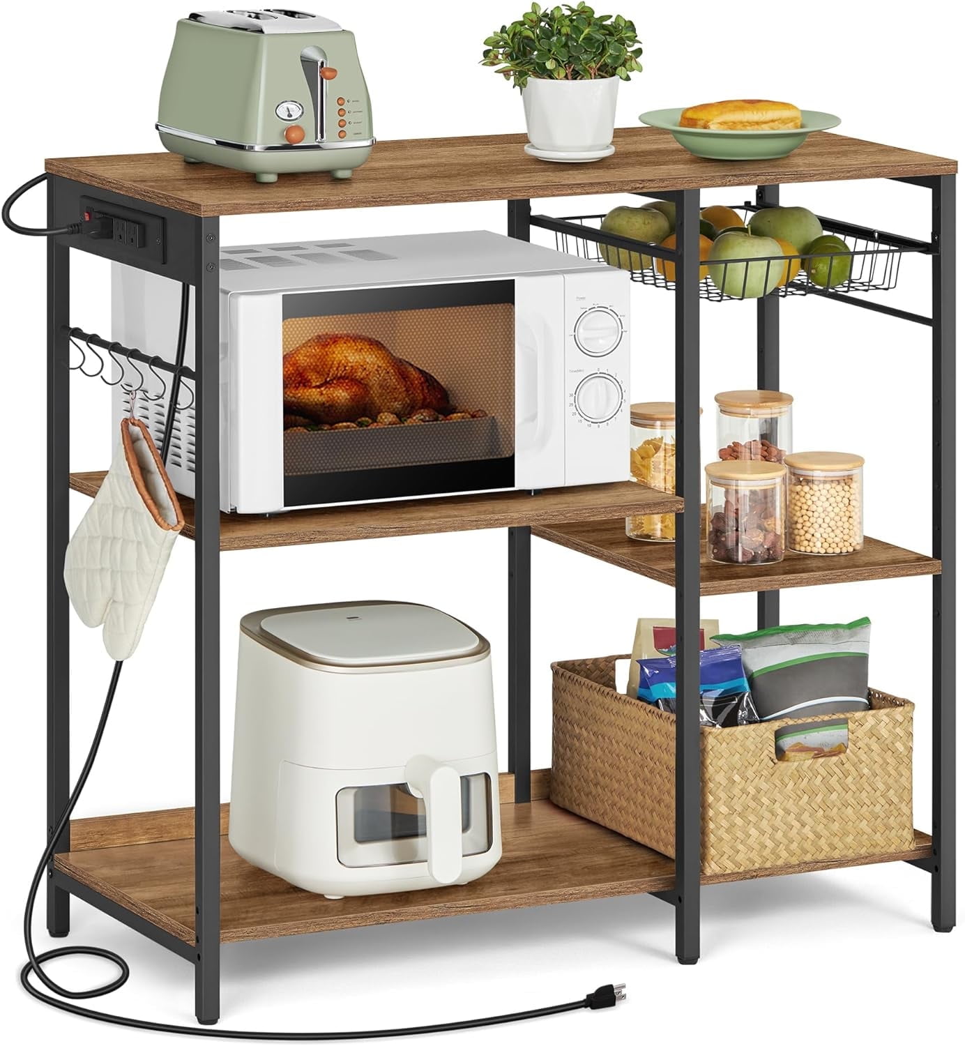 Baker's Rack, Coffee Bar Stand with Charging Station, Storage Shelves ...