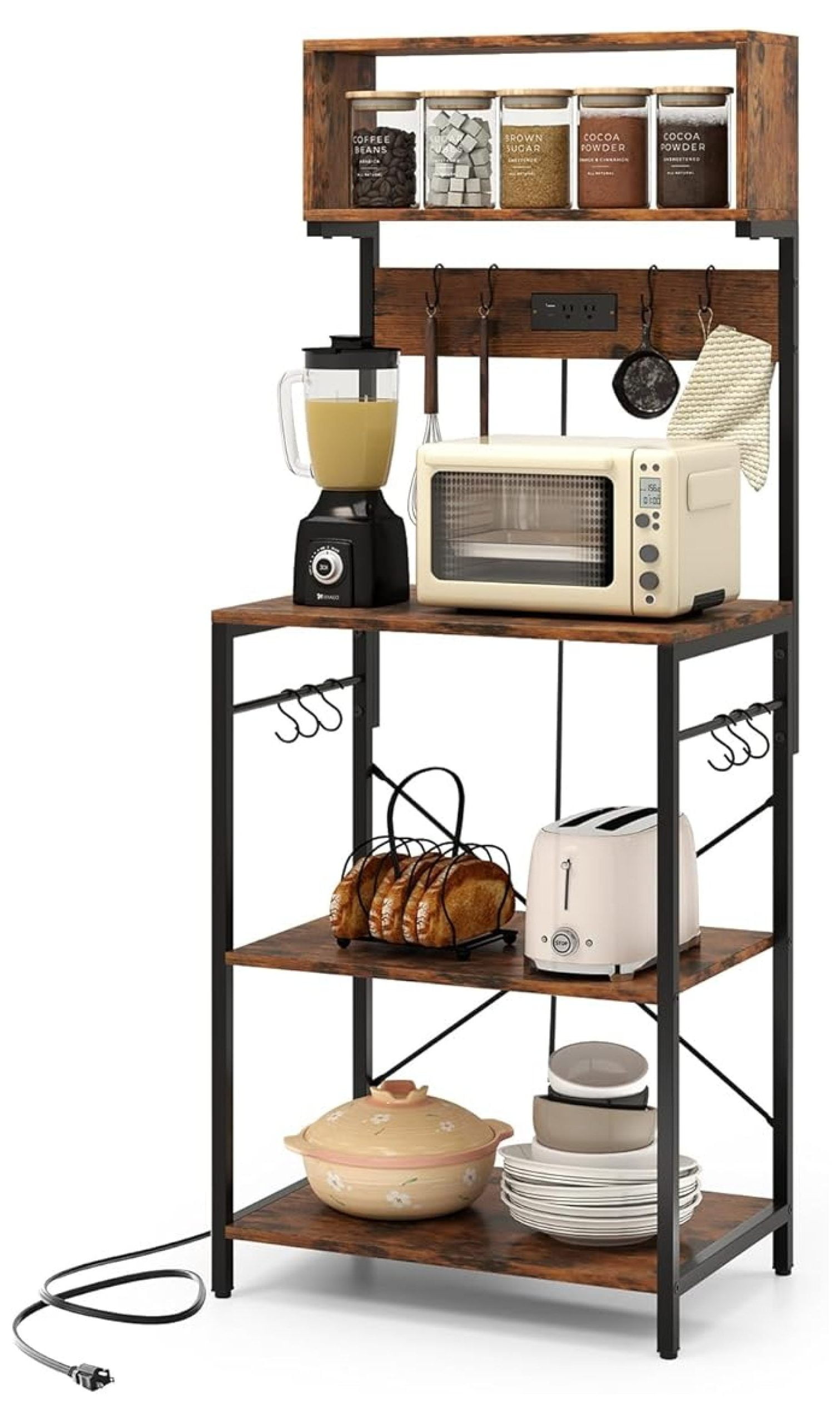 Baker’s Rack with Power Outlet, 5-Tier Microwave Stand with Open ...