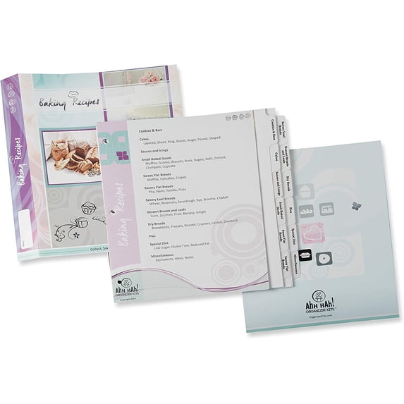 Baker's Recipe Organizer Kit: LONG Index Tabs for Three-ring Binder ...